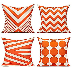 All Smiles Outdoor Pillow Covers Fall Patio Orange Throw Pillow Covers 16x16 Fall Decor Boho Furniture Pillow Cases Decorative Cushion Set of 4 for Home Porch Chair Couch Sofa Living Room Geometric