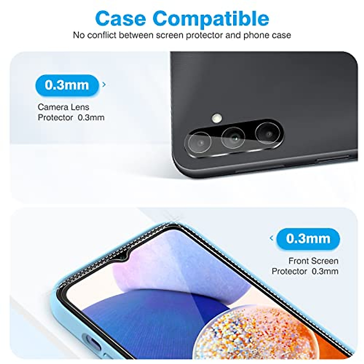 [3+2 Pack] OMOTON Screen Protector for Samsung Galaxy A14 5G, 3 Pack protector & 2 Pack Camera Lens Tempered Glass Compatible with Samsung A14 (6.6 Inch, 2023 Released), Guide Frame/Bubble Free