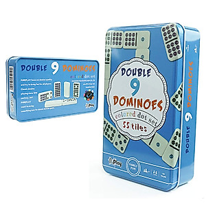 PUREPLAY Classic Double 9 Color Dot Dominoes Game Set,55 Pieces Dominoes Tiles with Tin Box,Double 9 Dominoes for Adults, Family Game Nights,Friends Gathering,Party Favors,Travel