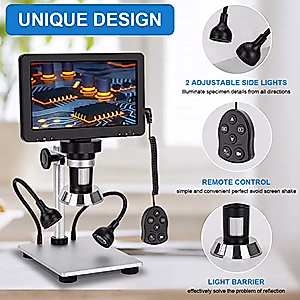 7" LCD Digital Microscope 1200x, 1080P FHD Video Microscope with PC View, USB Coin Microscope with Wired Remote,10 LED Lights, 32GB SD Card, 12MP Camera Microscopes for Kids/Adults