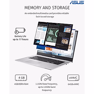 ASUS Chromebook Business Laptop, 17.3" FHD Widescreen Slim-Bezel, Intel Celeron N4500, Chrome OS, 4GB RAM, 64GB eMMC, Wi-Fi 6, Type-C, Intel UHD Graphics, Long Battery Life, Durlyfish