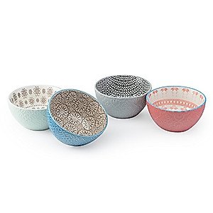 Signature Housewares 28 oz Pad Print PP7 Assorted 6" Bowls (Set of 4), Multicolor
