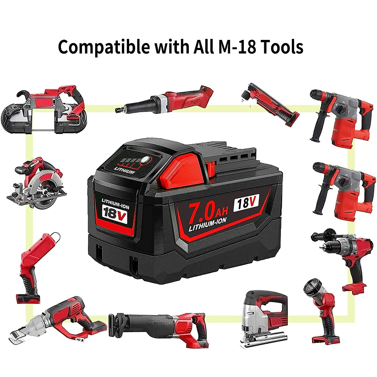 Kulatiom 2 Packs 18V 7000mAh Replacement Battery for Milw M-18 Battery Pack Compatible with Milw M-18 7.0Ah Lithium Battery 48-11-1890,48-11-1850, 48-11-1828, 48-11-1820,48-11-1815 Cordless Tools