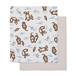 NoJo Chef Otter Brown, Blue and Gray Cookies 100% Cotton 2Pk Muslin Swaddles