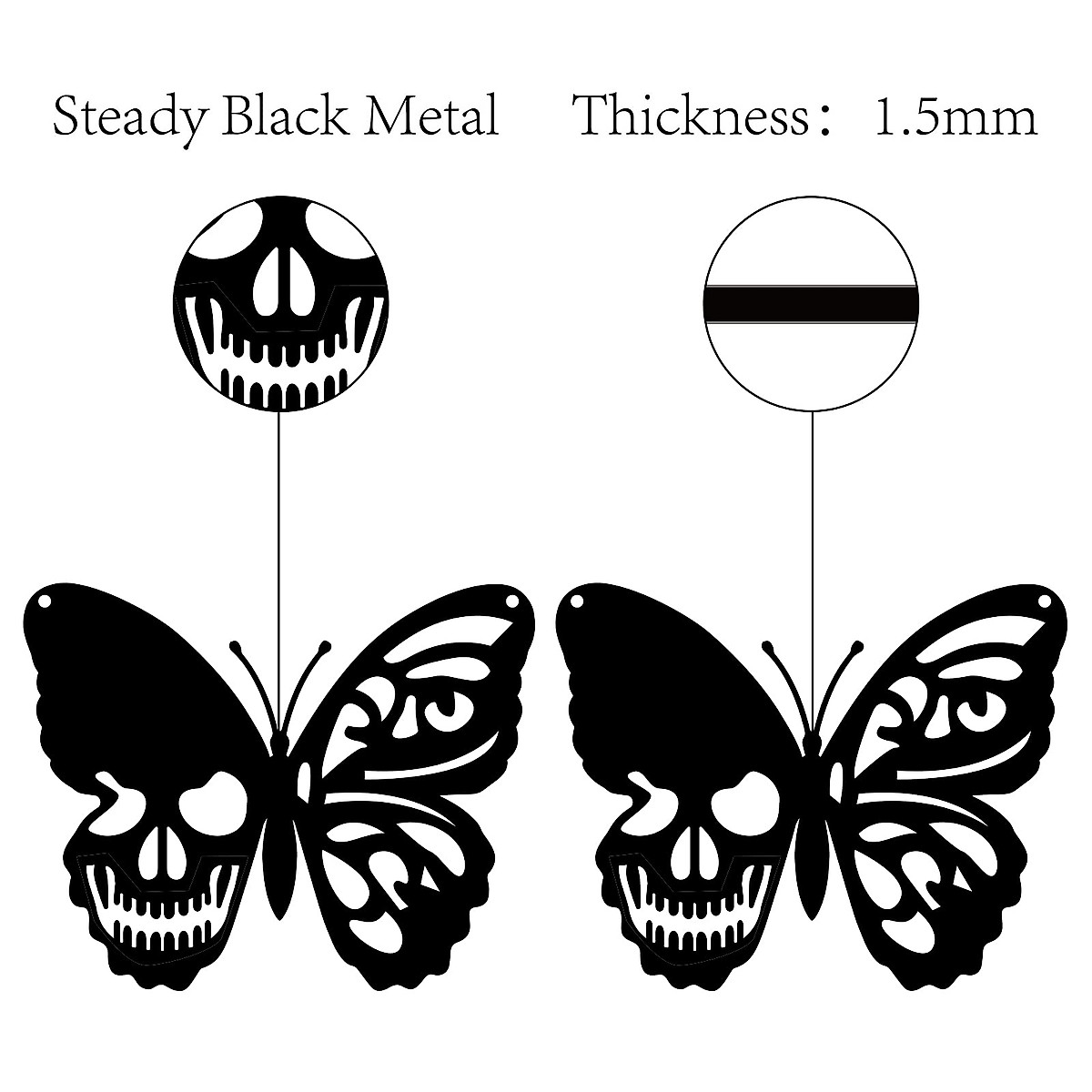 CREATCABIN Skull Metal Wall Art Butterfly Decor Wall Hanging Plaques Ornaments Iron Wall Art Sculpture Sign for Indoor Outdoor Home Livingroom Kitchen Garden Office Decoration Gift Black 6.3 x 7.9inch