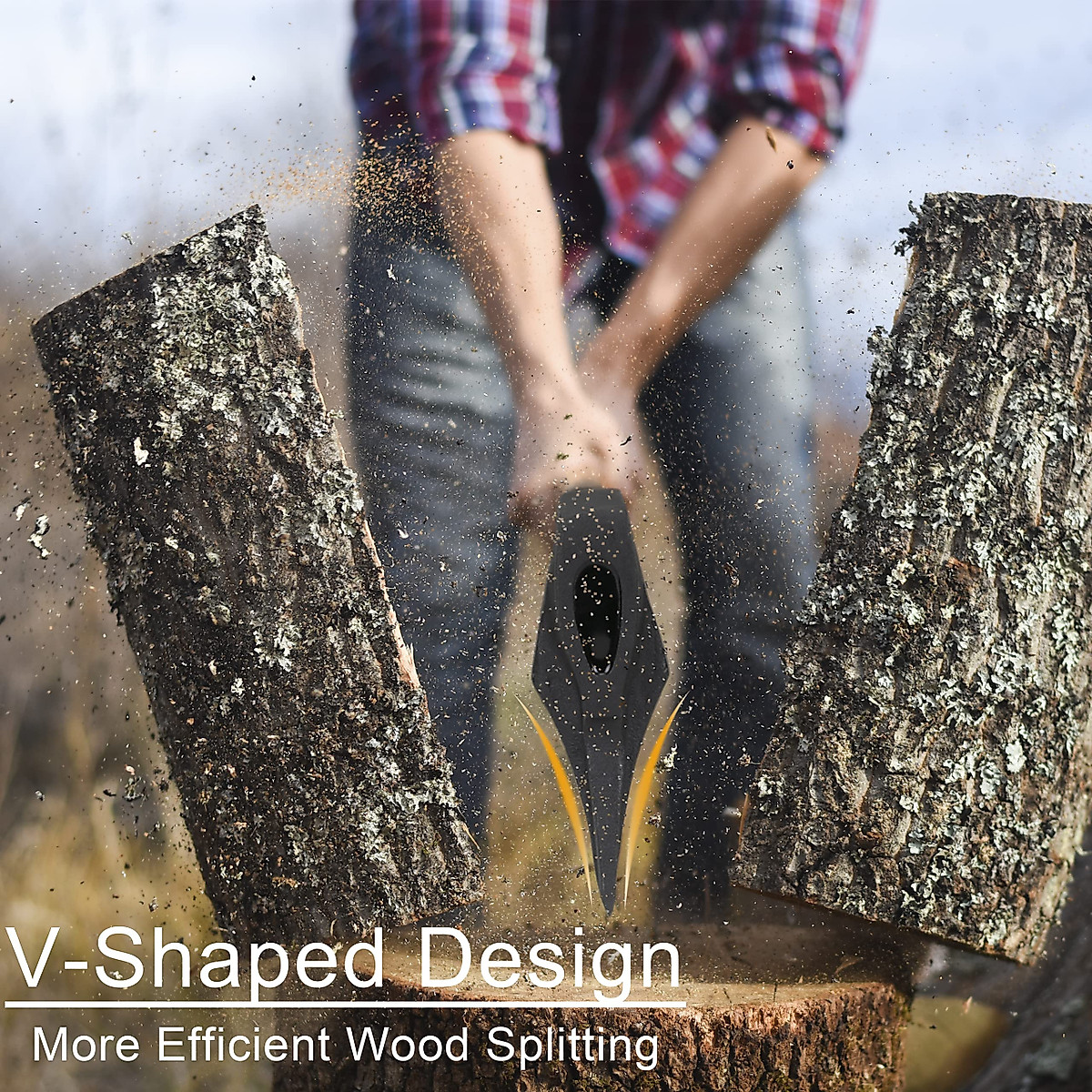 KURUI Wood Splitting Axe and Hatchet Set, 15” Camping Hatchet & 34” Chopping Axe for Cutting and Felling, Long Handle Splitter Axe with Shock-Absorbent Fiber Glass Anti-Slip Handle and Blade Sheath