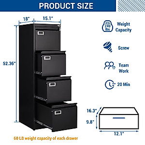Fesbos 4 Drawers Vertical File Cabinets - Lateral Filing Cabinets - Metal Steel Lockable Storage Cabinets for Home Office to Hanging Files Letter/Legal/F4/A4 Size