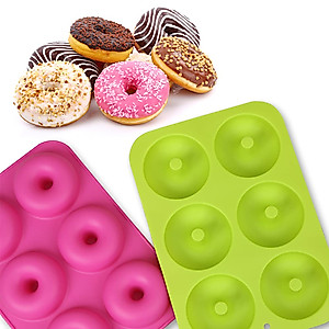 homEdge Silicone Donut Molds, 2-Pack of Non-Stick Food Grade Silicone Pans for Doughnut Baking – Green and Pink