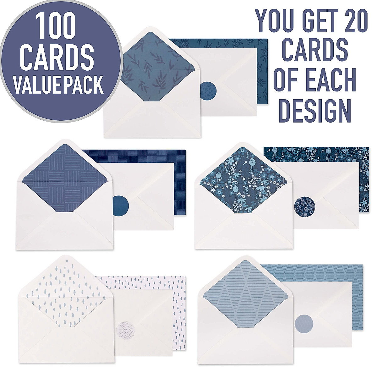 VNS Creations 100 pack Blank Cards with Envelopes & Stickers - All Occasion Blank Greeting Cards and Envelopes - Blank Note Cards with Envelopes 4x6 - Plain Blank Inside Navy Stationary Cards Set