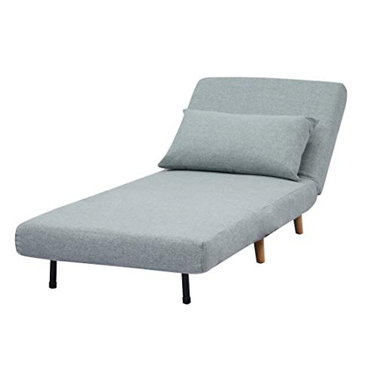 GIA Tri-Fold Light Gray Single Seat Convertible Futon with wooden effect leg/Sofa Bed with Romevoable pillow, Extra Thickness,Flexible position change and Space-Saving.