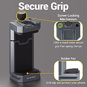 Leaplumin Aluminum Phone Mount for Tripod, Adjustable Phone Tripod Mount with Cold Shoe & Arca Swiss Quick Release Plate,Universal Adjustable Clamp Suitable for iPhone 14 pro/13 Pro/12/11/Samsung