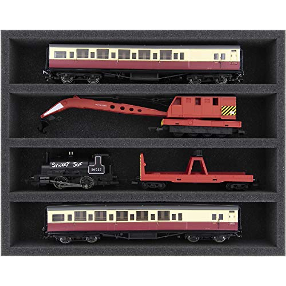 Feldherr Storage Box FSLB055 for Model Railway locomotives, Wagons and Vehicles - 4 Slots for H0 Gauge Horizontal, Amount:2 pcs.