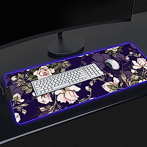 Mouse Pad Gaming, Pink Roses Watercolor Large Mouse Pads for Keyboard and Mouse Extended RGB Mouse Mat, Non-Slip Rubber Base XXL Mousepads for Desk Computer PC Laptop 31.5x11.8 Inch