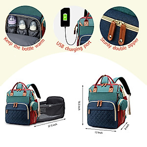 Diaper Bag with Changing Station, Waterproof 3 in 1 Baby Diaper Backpack with Foldable Changing Pad, Large Travel Back Pack for Girl Boy, Red-Green-Blue