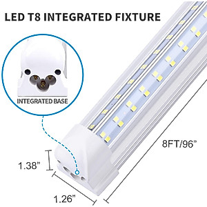 FTUBET T8 LED Light Tube, 4FT 60W, 6500Lm, 6500K Cool White Clear Cover, 4FT Tube Light,Linkable Integrated Fixture,T8 LED Shop Light for Garage,Warehouse,25PCS