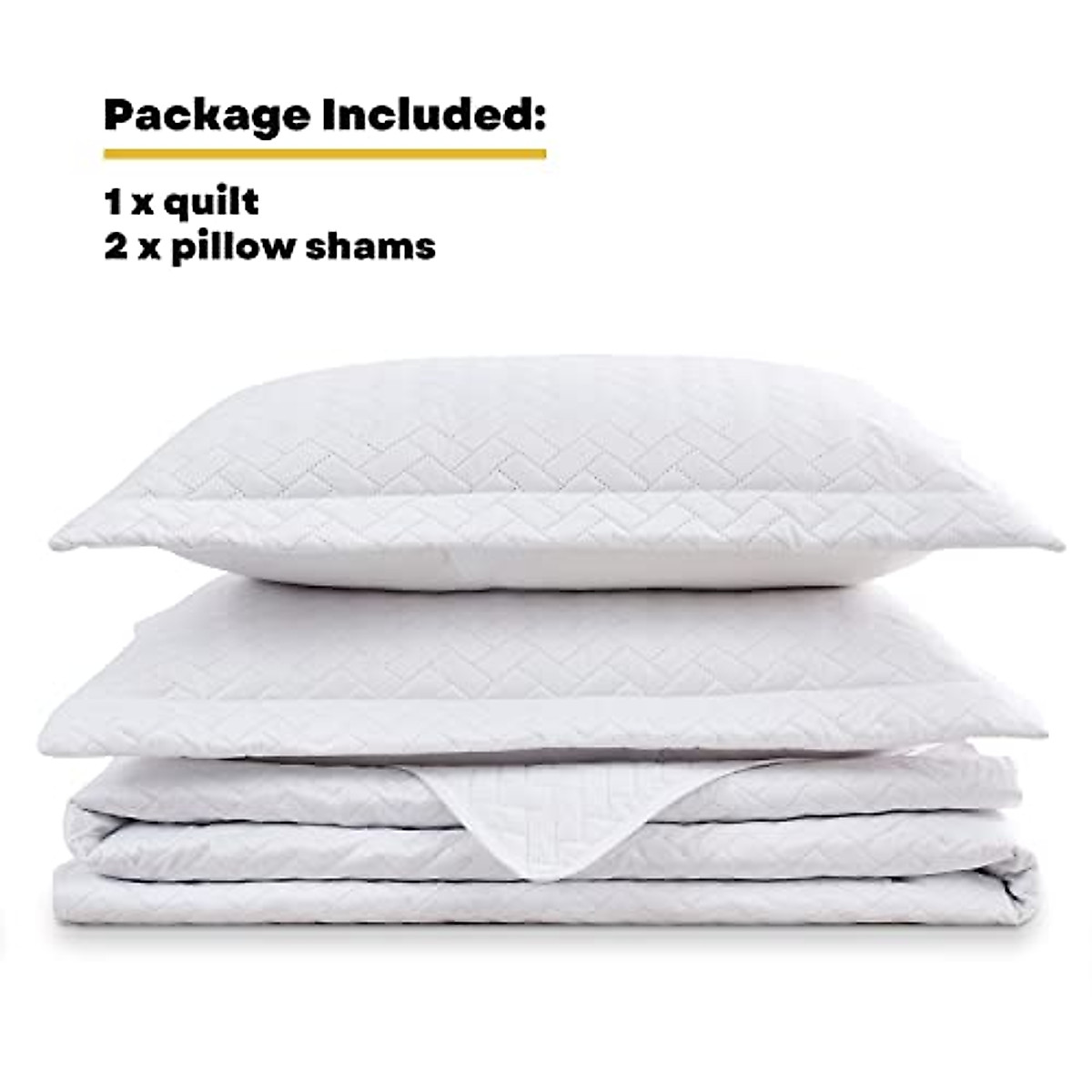Maple&Stone Summer Quilt Set Queen Size, Lightweight White Bedspread Ultrasonic Chevron Pattern Light Coverlet for All Season Comforter Bedding Decor - 3 Piece Full Bed Cover Sets