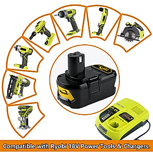 Masione 2-Pack 5.0Ah Replacement for Ryobi 18V Battery Lithium-Ion Compatible with P108 P102 P103 P105 P107 P109 P122 Batteries