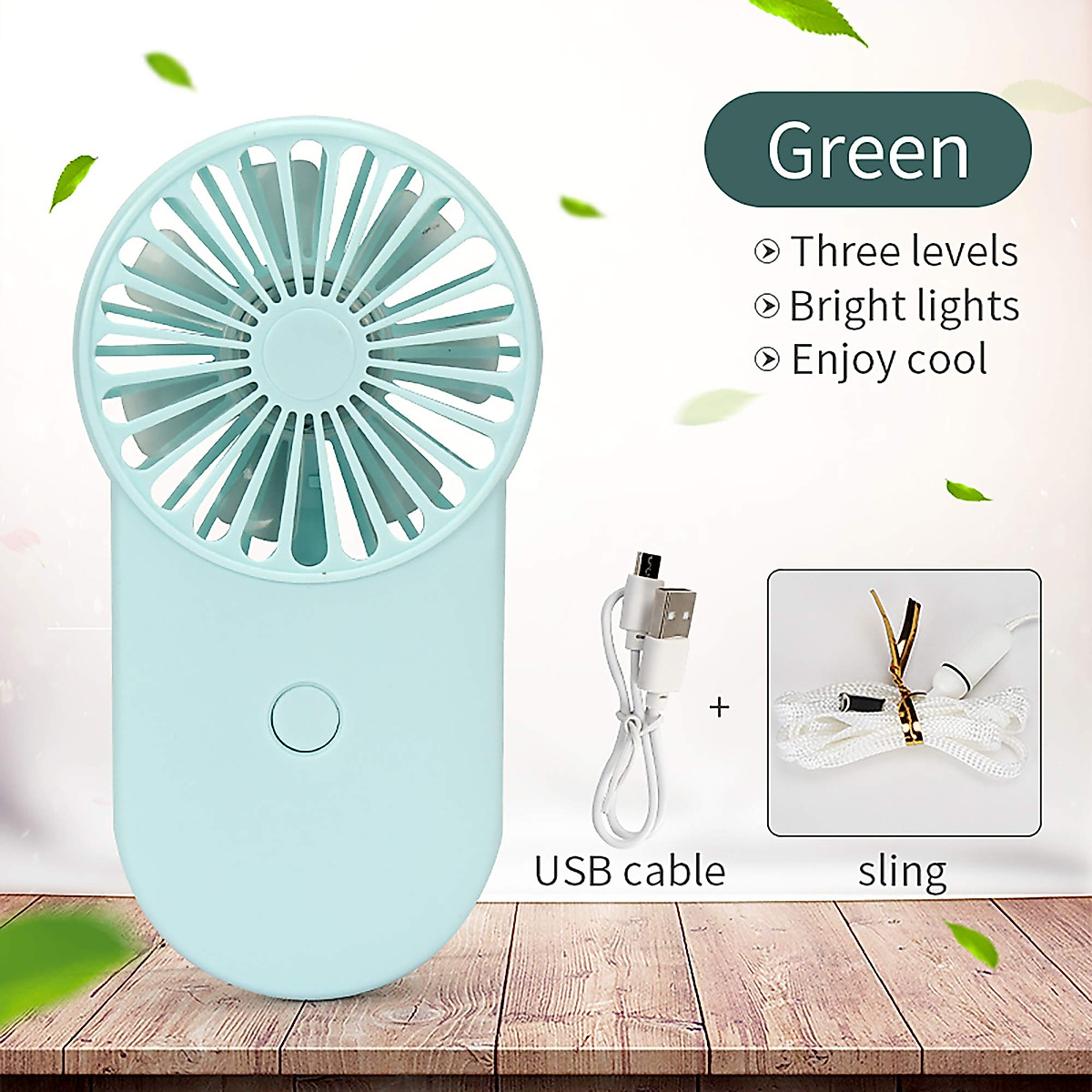 Dilexus Personal Fan Green Mini Handheld Fan,USB Recharge,Colorful LED,Small Portable Hand Fan with 3 Speed Modes - Ideal for Travel, Camping, Hiking and Office Use