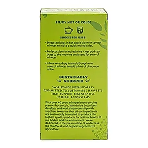 Worldwide Botanicals Sweet Cinnamon Spice Herbal Tea - Organic, Caffeine Free, Kosher, Naturally Sweet, 50% More Herbs - 25 Tea Bags