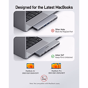 Anker USB C Hub for MacBook, Anker 547 USB-C Hub (7-in-2), Compatible with Thunderbolt 4 USB C Port, 4K HDMI, USB C and 2 USB A Data Ports for MacBook Pro 13 Inch, MacBook Air M1 / M2, and More