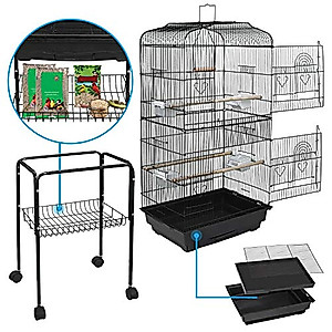 59'' Rolling Bird Cage Parakeet Finch Budgie Conure Lovebird House with Stand