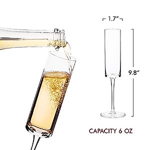 ELIXIR GLASSWARE Champagne Flutes, Edge Champagne Glass Set of 4 - Modern & Elegant for Women, Men, Wedding, Anniversary, Christmas, Birthday - 6oz, Premium Crystal