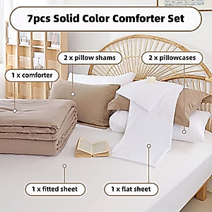 weigelia California King Comforter Set Boho Taupe Cal King Bed Set 7 Pieces Comforter Set with Sheets Solid Lightweight Bed Comforter Microfiber Cal King Bedding Set Soft All Season for Women Men