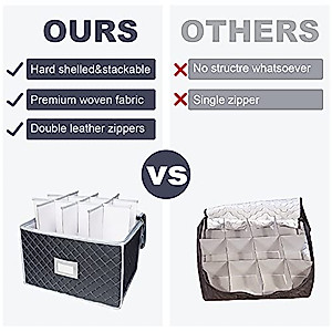 VERONLY Stemware Storage Cases - Holds 24 Wine Glass Storage or Crystal Glassware Containers with Lable Window,Fully-Padded Inside with Hard Sides(15.5" x 12.5"x 9.8")-Set of 2 Grey