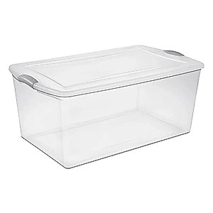 BECENBIN Latch Box Plastic Storage Bin Tote Organizing Container With Durable Lid, 105 Qt. Stackable and Nestable Snap Lid Plastic Storage Bin, Clear With Gray Buckle