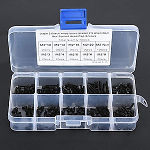 300PCS M2 x 3-20mm 12.9 Grade Black Hex Socket Screw Bolt and Nut Kit Alloy Steel Button Head Socket Bolts