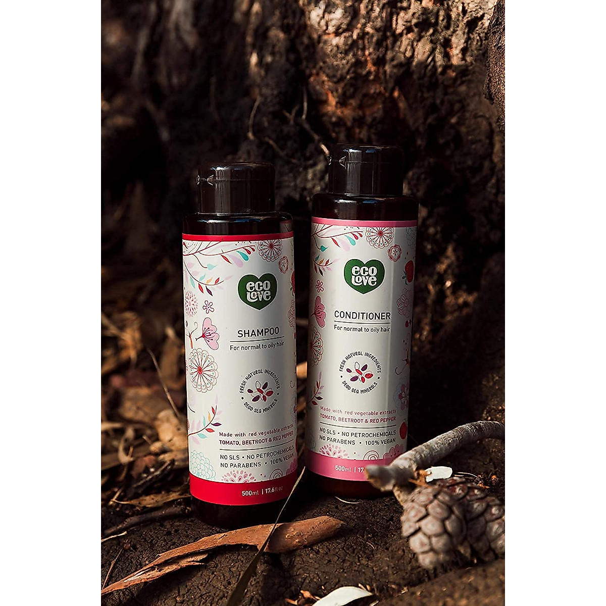 ecoLove – Natural Shampoo for Normal and Oily Hair & Moisturizing Body Wash for Dry Skin - With Organic Tomato and Beet Extract No SLS or Parabens - Vegan and Cruelty-Free, 17.6 oz