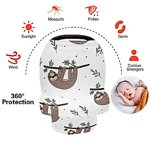 Nursing Cover Breastfeeding Scarf, Cute Doodle Sloth Car Seat Covers for Babies Infant, Stroller Cover, Carseat Canopy for Boys Girls