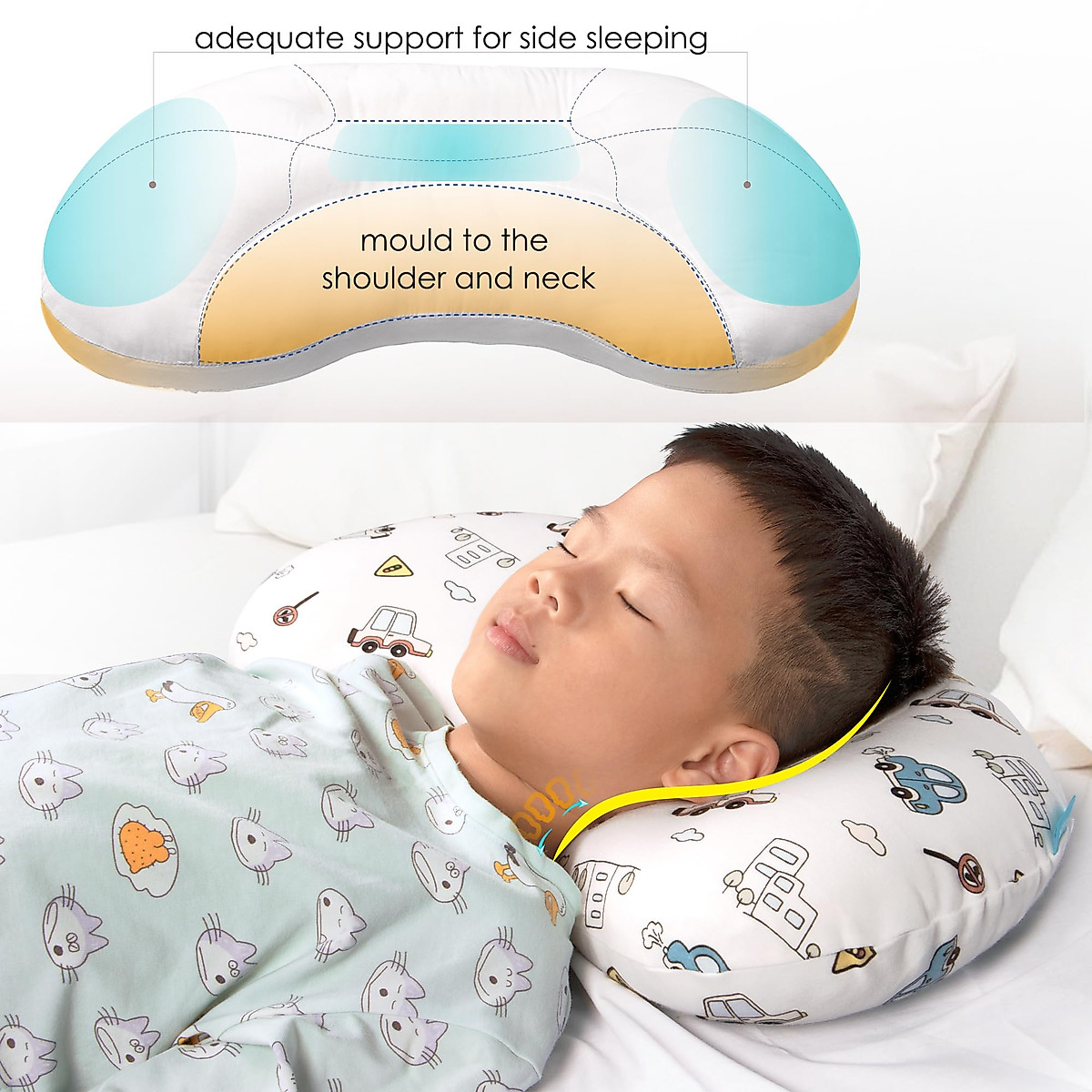 BYRIVER 12x22 Kids Pillow for Sleeping, Small Bed Pillow for Toddler Youth Boy Girls, Cooling Breathable Pillowcase, Small Pillow for Daycare Preschool Nap Time, Gifts for Kids Ages 3-8(CarCity)