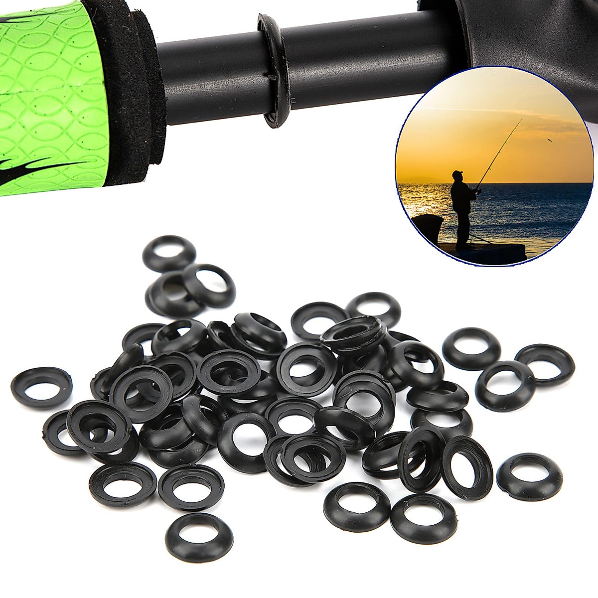 Winding Check Ring, 60PCS Fishing Rod Trim Ring Fishing Rod Building Silicone Elastic Winding Check Dress Ring Fishing Reel Care Accessories(9.5MM) Other Fishing Tools and Accessories