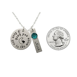 AJ's Collection Personalized To The Moon Sterling Silver Necklace. Customize a Rectangle Charm. Choice of Sterling Silver Chain. Famous Children's Book Quote. Gift For Your Significant Other.