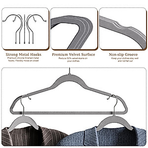 GETORO Velvet Hangers 30 Pack, Non Slip Space Saving Clothes Hangers with Metal Hooks, Black Felt Hangers, Heavy Duty Flocked Hanger