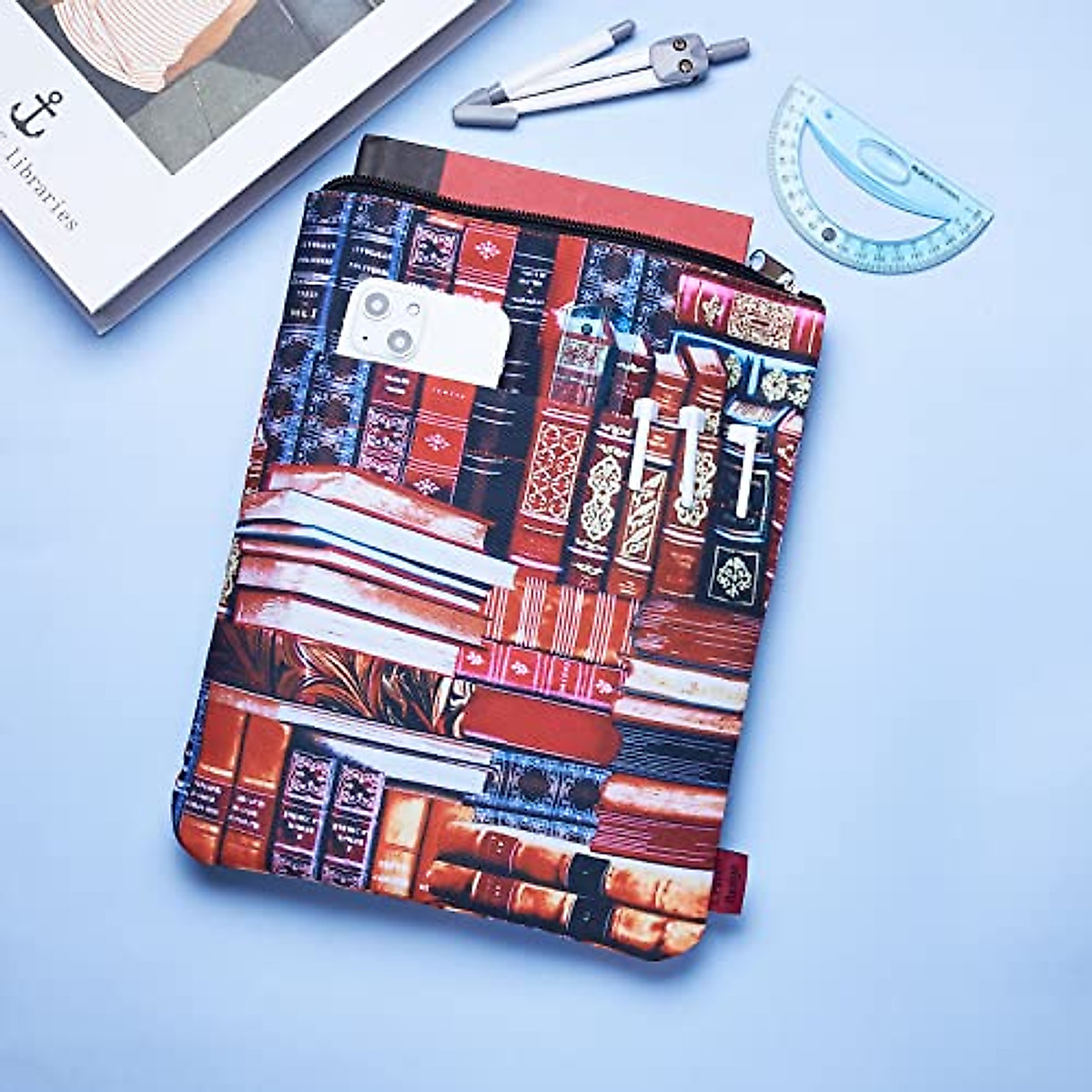 LParkin Classic Bookcase Book Sleeve Cover, Book Protector with Zipper for Paperbacks, Medium 11 X 8.5 Inch,Book Pouch Book Lovers Gift