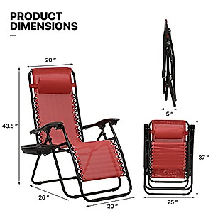 MoNiBloom Folding Beach Lounge Chair 2-Pack, Chaise Lounge with Pillow & Cup Holder, Portable Outside Patio Recliner for Poolside Beach Vacation, Maroon