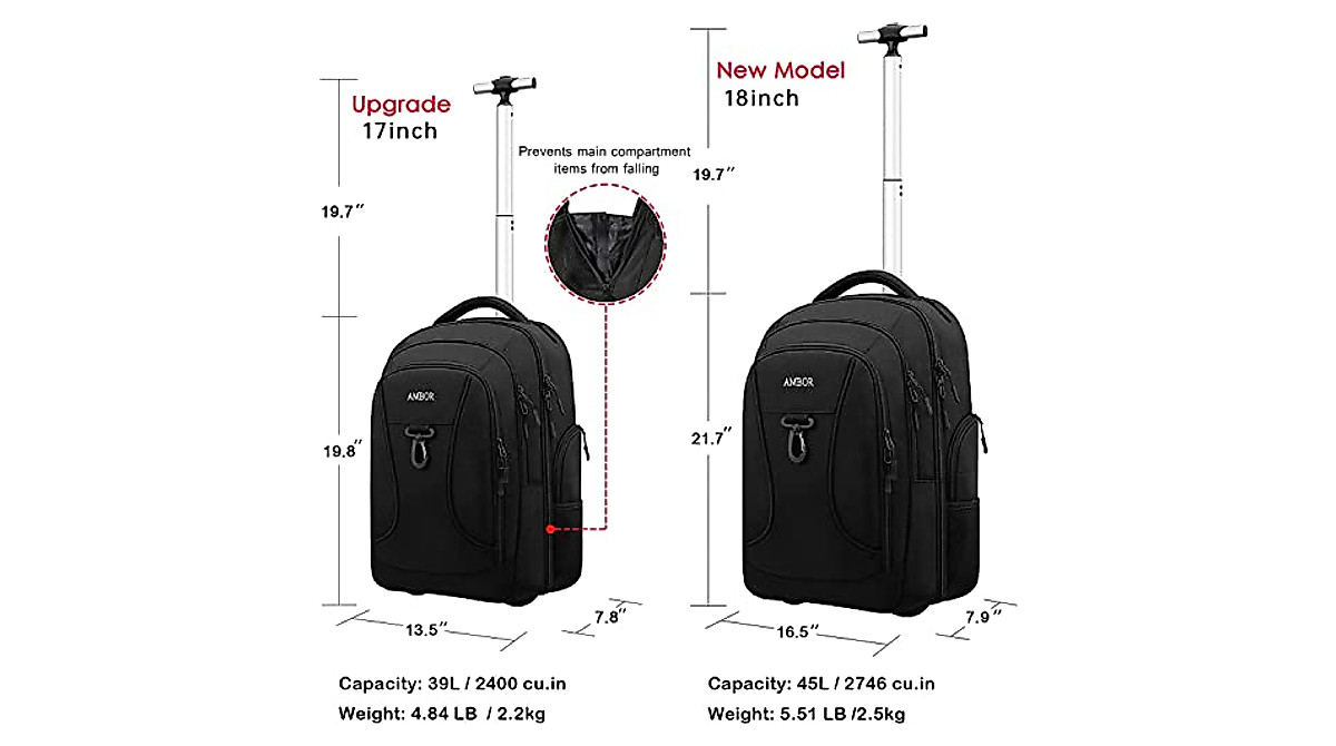 AMBOR 18 Inch Waterproof Rolling Backpack - Travel Easy
