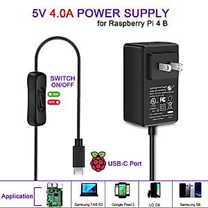 [20W 5V 4A] Raspberry Pi 4 Case, with iUniker 20W 5V 4A USB C Raspberry Pi 4 Power Supply with Switch Heatsink 40mm Cooling Fan for Pi 4 4 8gb/4gb/2gb