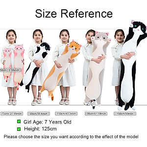 Giant Cat Pillow Plush Cartoon Kitty Sleeping Hugging Pillow, Cuddly Soft Long Kitten Body Pillow Doll Cat Cushion Toy for Kids Girlfriend (Gray, 70cm/27.55inch)