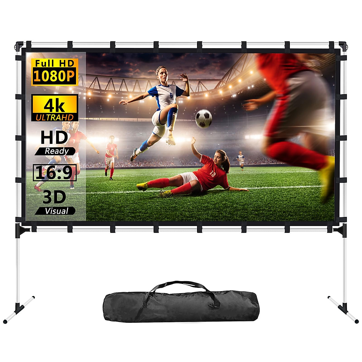 AZXRHWYGS Projector Screen with Stand,100 Inch Foldable Portable Projector Screen 16：9 HD 4K Double Sided Projection Movie Screen