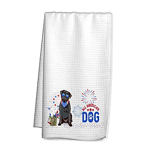 The Creating Studio Personalized Black Labrador Retriever All American Dog Kitchen Towel, Housewarming Gift, Hostess Gift, 4th of July, Patriotic Pet Decor, 16"x24" (Name on Towel)
