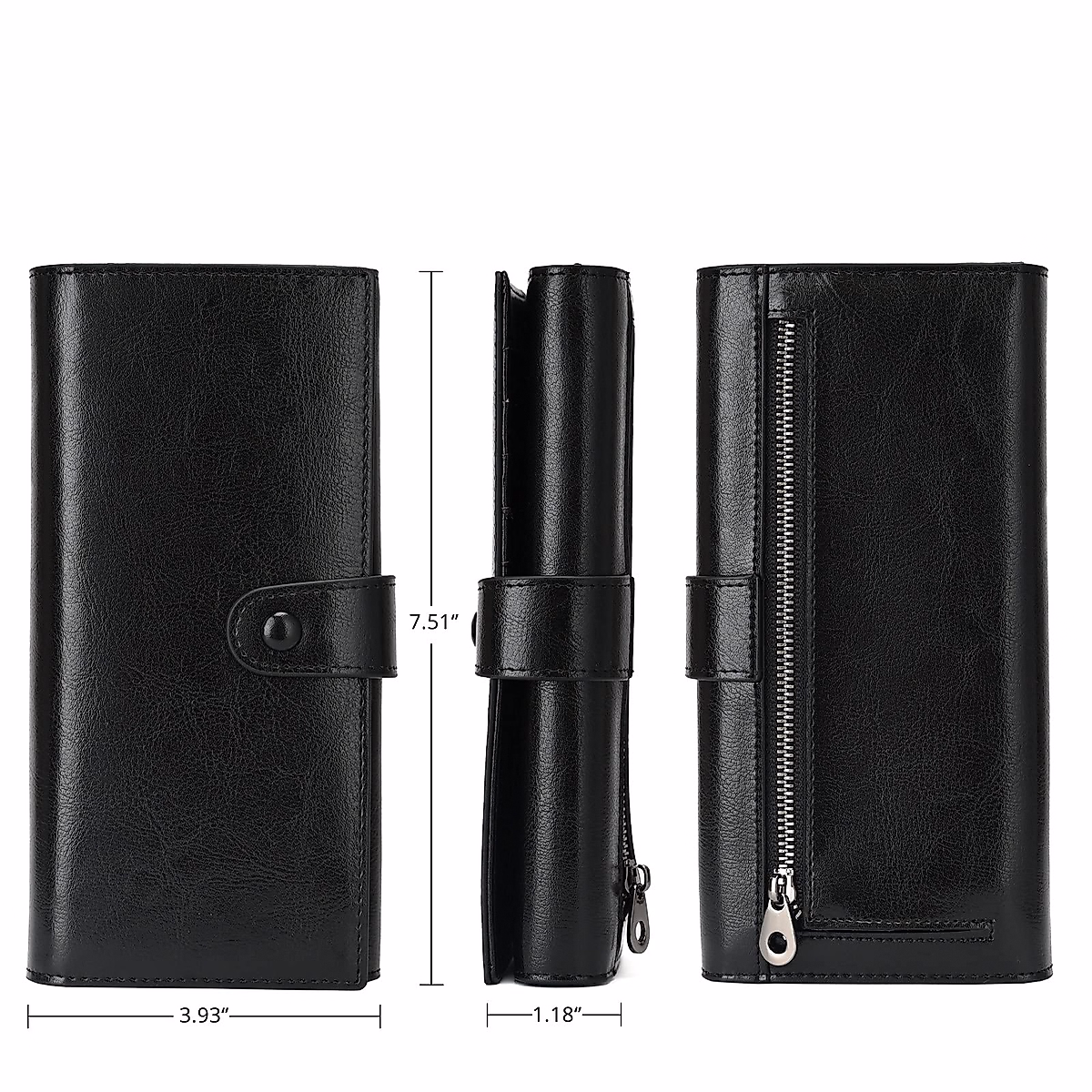 Alldaily RFID Blocking Large Capacity Leather Clutch Wallets Trifold Credit Card Holder for Women (Black)