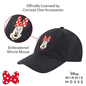 Disney Minnie Mouse Dad Hat, Cotton Adjustable Baseball Cap with Curved Brim, Black, One Size