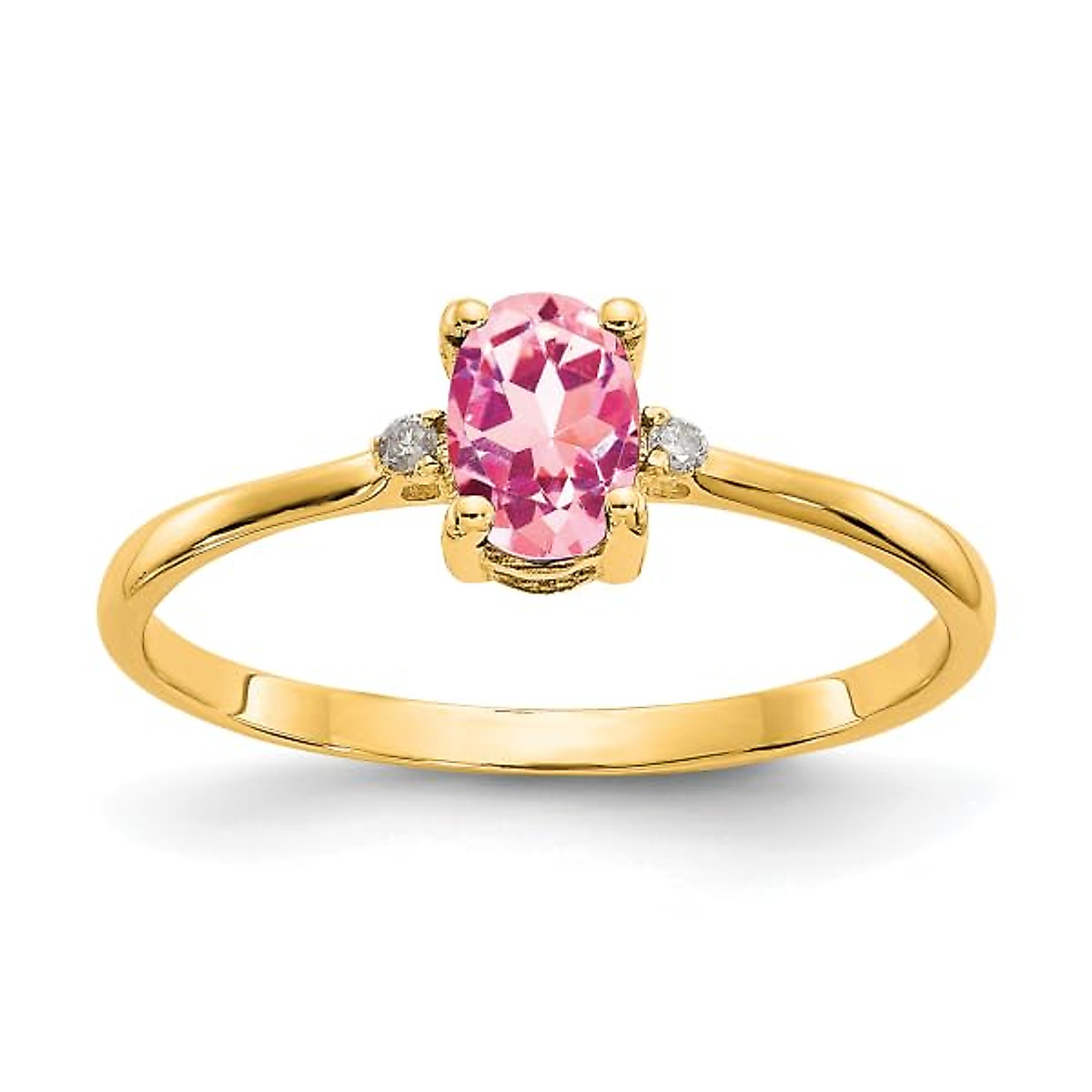 IceCarats 10K Yellow Gold Diamond Pink Tourmaline Ring Gemstone Band April October Birthstone Jewelry Size 6