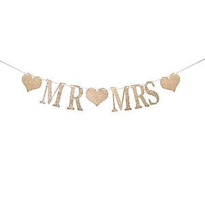 Champagne Gold Glittery MR and MRS Banner - MR & MRS Banner for Bridal Shower, Wedding, Engagement, Anniversary Party Supplies
