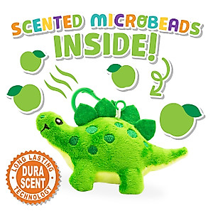 Scentco Dino Dudes Backpack Buddies - Patented Gourmet Scented Plush Toy Dinosaur Clips - Stegosaurus (Green Apple) - Stocking Stuffer
