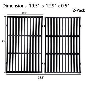 GasSaf 19.5 inch Grill Grates Replacement for Weber 7524, 7528, Genesis 300 E310 E320 E330 S310 S320 S330 EP310 EP320 EP330 Gas Grill, Set of 2 Cast Iron Cooking Grid Grates(19.5" x 12.9" x 0.5")
