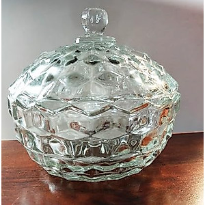 Katrina Custom Fancy Glass Dish with Powder Puff - Medium No Lid